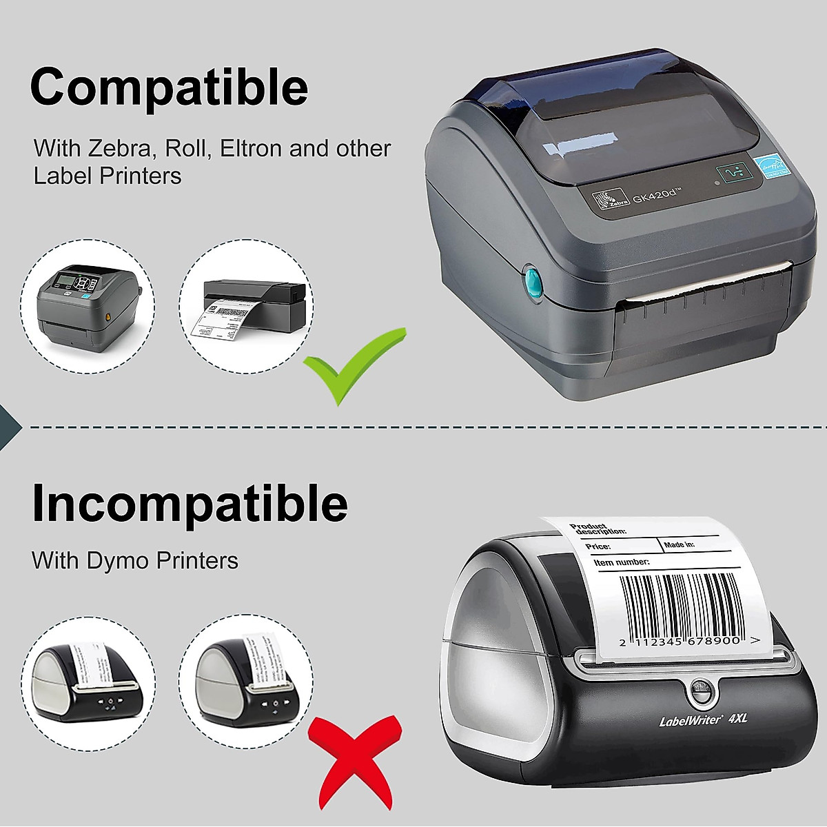 L LIKED 4"x 6" Direct Thermal Labels White Perforated Shipping Labels, 250 Labels per Roll, 4 Rolls - Compatible with Direct Thermal Printers