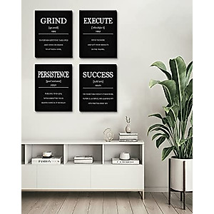 Inspirational Office Canvas Wall Art with Wooden Frames | Motivational Wall Decor for Office | Positive Affirmations Quotes Wall Art for Living Room | Encouraging Posters for Bedroom | Sayings for Wall Decor | 8” x10” x4 PCS (Wood Frames)