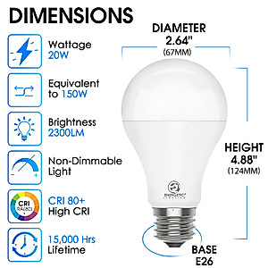 E ENERGETIC LIGHTING 6 Pack 150 Watt LED Light Bulb, Super Bright A21 Daylight 5000K, Non-Dimmable, 2300LM LED Bulb, High Lumen Light Bulbs, E26 Base, UL Listed