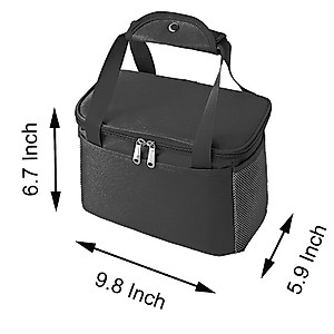 6L Thickened Black Reusable Insulated Lunch Bag for Student, Women and Men Travel Picnic and School Lunch Box (Small, Black)