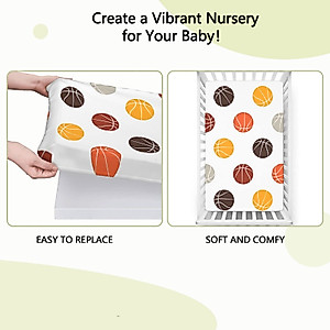 Basketball Themed Fitted Crib Sheet,Standard Crib Mattress Fitted Sheet Soft & Stretchy Fitted Crib Sheet-Great for Boy or Girl Room or Nursery, 28“ x52“,Multicolor
