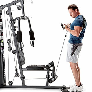 Marcy MWM-4965 Stack Weight Multifunctional Home Gym Workout Station with Pulley, Arm, and Leg Developer for Full Body Fitness, Black