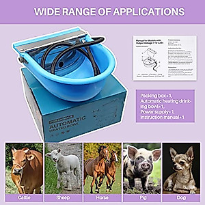 PAULOZYN Automatic Heated Livestock Waterer Dog Water Bowl Trough Animals Outdoors Winter Water Dispenser for Chicken Pet Cattle Horse Pig Cow Goat Sheep, with Float Ball Valves Plastic