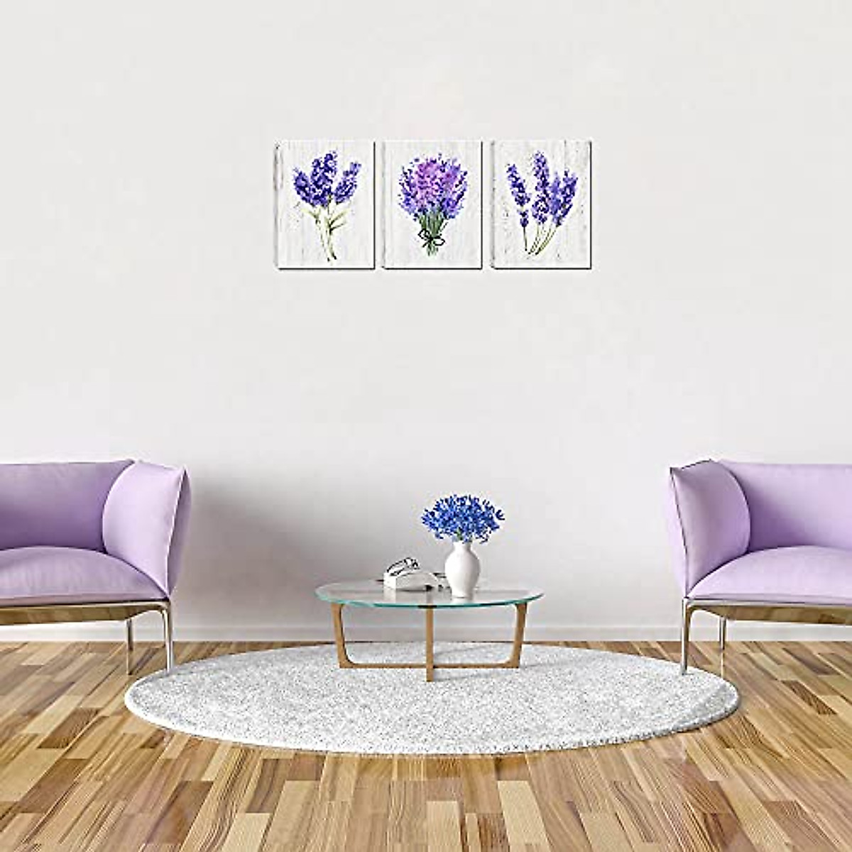gold mi Flowers Home Decorations Purple Lavender Flower Artwork for Living Room Office Bathroom Wall Decor Floral Grey Wood Grain Rustic Posters and Prints Frame to Hang 12*16inch