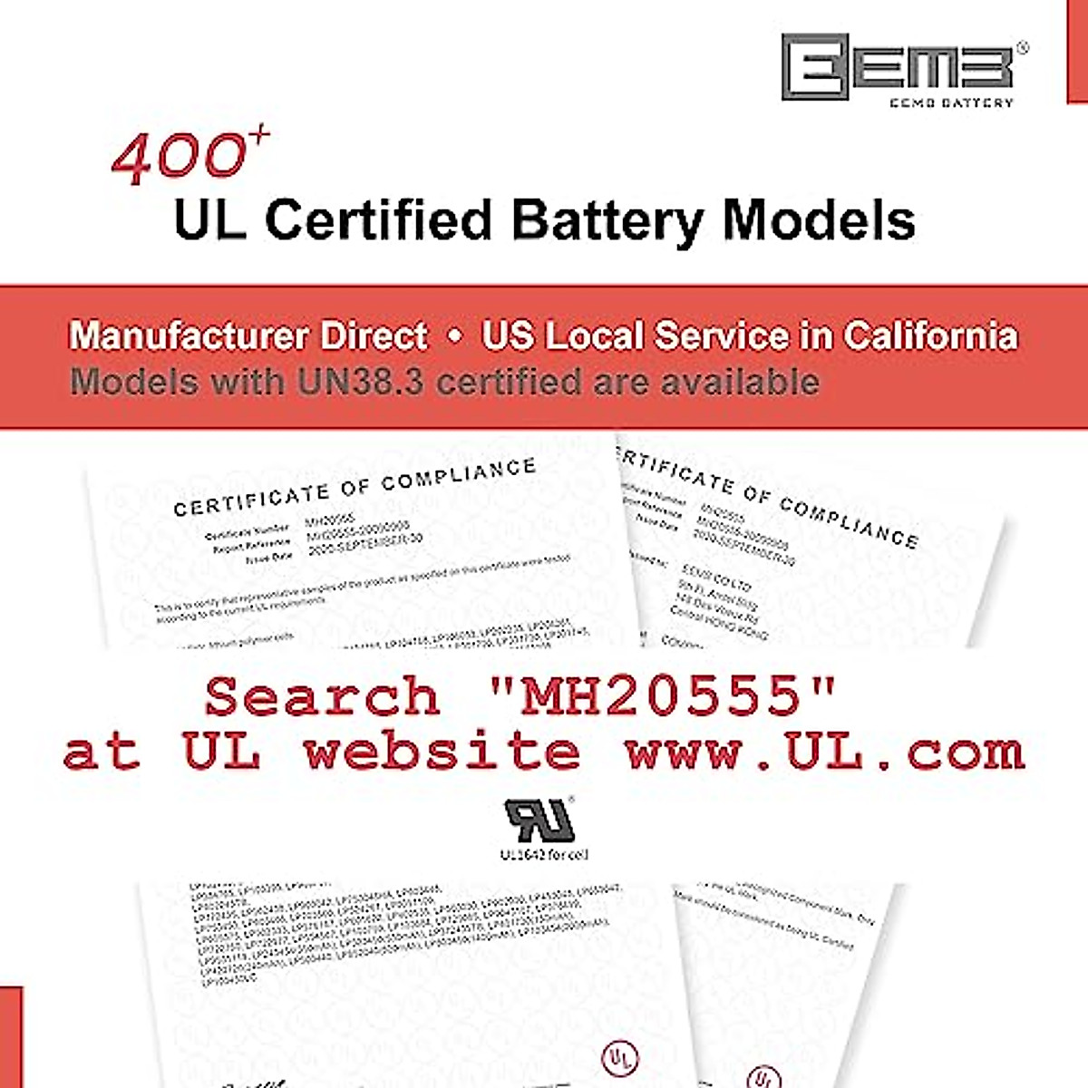 EEMB Lithium Polymer Battery 3.7V 1900mAh 604765 Lipo Rechargeable Battery Pack with Wire JST Connector for Speaker and Wireless Device- Confirm Device & Connector Polarity Before Purchase