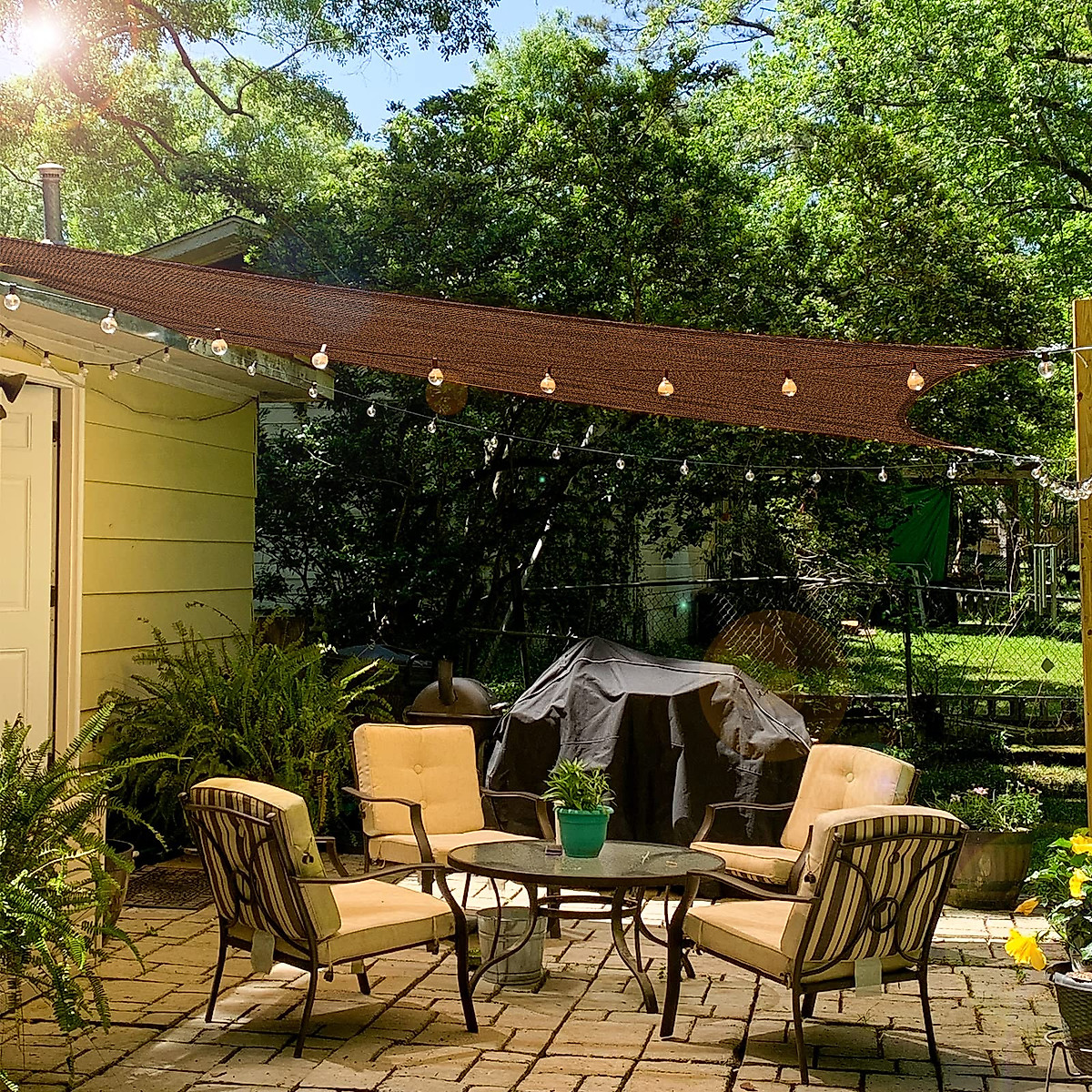 Patio Sun Shade Sail Canopy, 8' x 16' Edge Double-Layer Reinforcement Rectangle Shade Cloth Block Sunshade Fabric - Outdoor Cover Awning Shelter for Pergola Backyard Garden Yard (Brown Color)