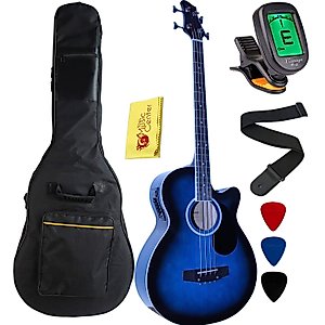 Vizcaya Full Size 4 Strings Cutaway Acoustic-Electric Bass Guitar With 4-Band Equalizer,5mm Padding Gig Bag,Strap, Picks-Blue