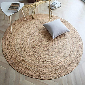 FRELISH DECOR Handwoven Jute Area Rug - 4 feet Round - Natural Yarn - Rustic Vintage Beige Braided Reversible Rug - Eco Friendly Rugs for Bedroom - Kitchen - Living Room - Farmhouse (4' Round)