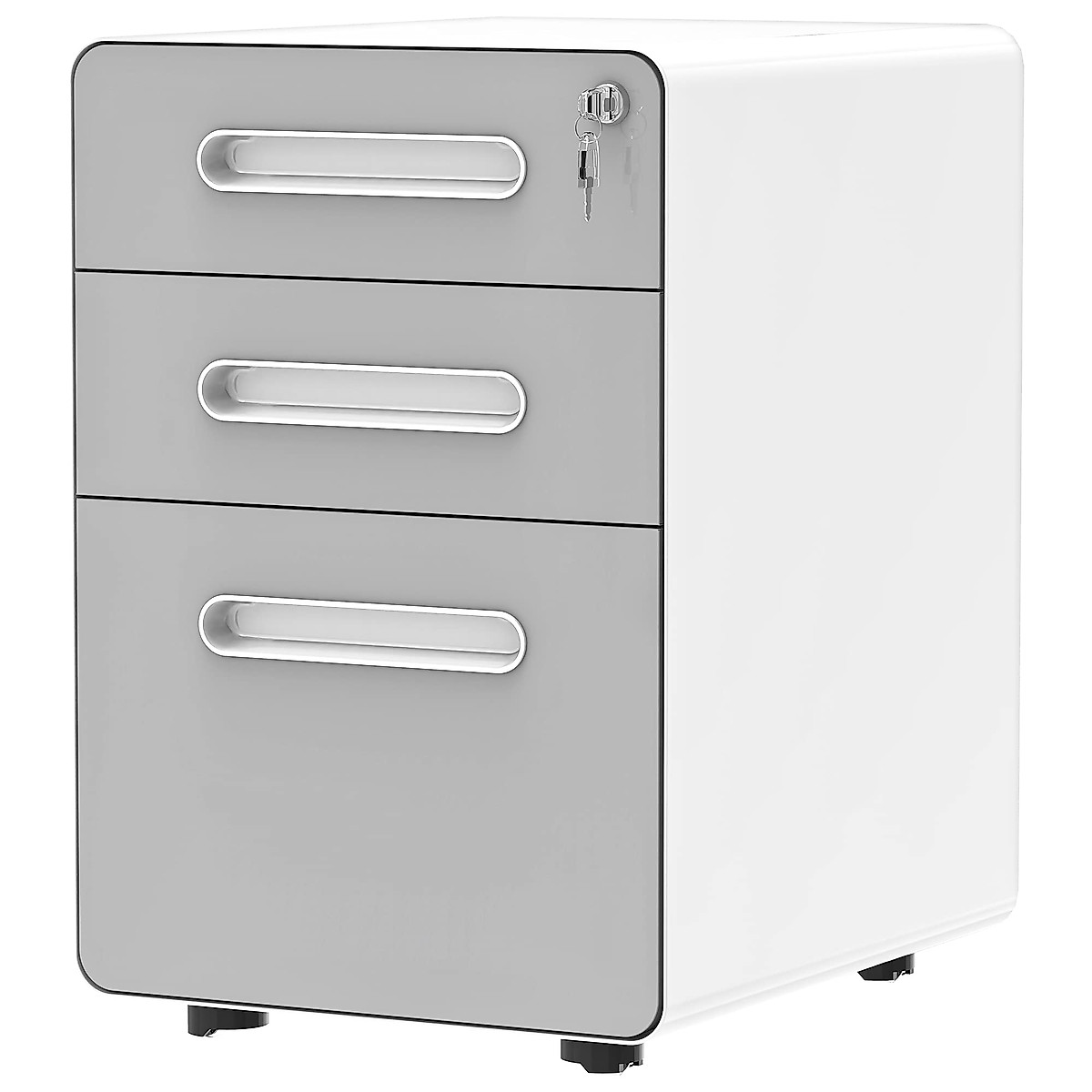 YITAHOME 3-Drawer Rolling File Cabinet, Metal Mobile File Cabinet with Lock, Filing Cabinet Under Desk fits Legal/A4 Size for Home/Office, Fully Assembled-Gray and White