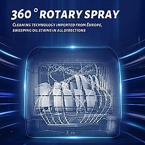 Weceleh Countertop Dishwasher, Portable 6.8L Capacity Small Dishwasher with 7 Programs, 360° Spray Mini Tabletop Dishwasher, 140-160℉ Dishwashers with Hot Air Drying Function, RV Dishwasher, White