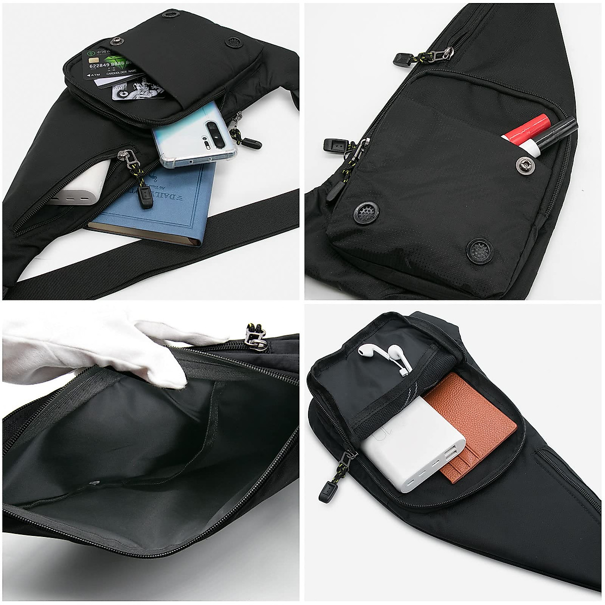 Long Keeper Sling Slim Bag - Casual Women Men Crossbody Daypack Lightweight Hiking Running Travel Waterproof Chest Bag (Black)