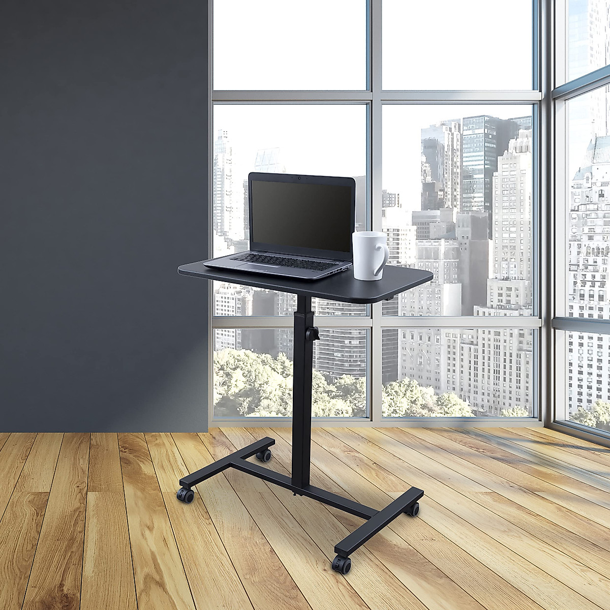 Stand Up Desk Store Height Adjustable Single Column Rolling Standing Desk Laptop Stand - Black