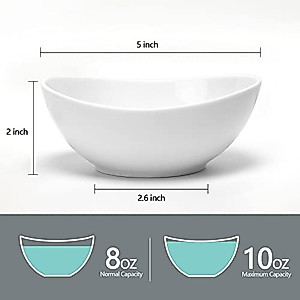 amhomel Ceramic Bowls, 10 Ounce for Dessert, Ice Cream and Condiments, Small Bowls for Side Dishes, Small Soup Bowls, Chip Resistant, Dishwasher and Microwave Safe, Set of 6(White, 5 Inch)