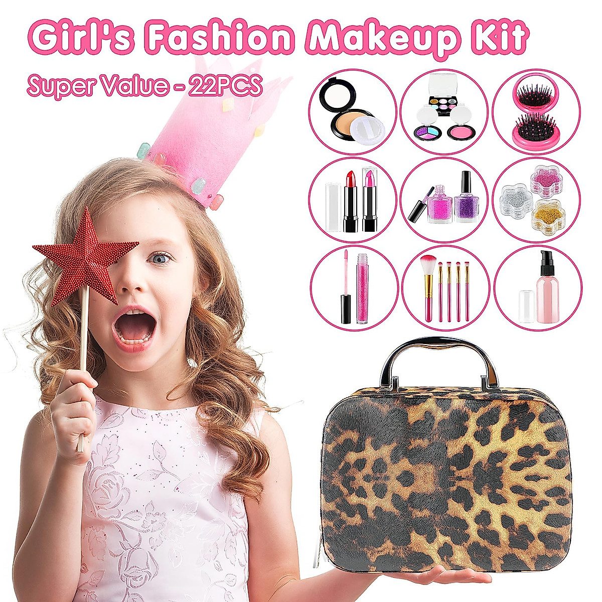 Kids Makeup Kit for Girls, Washable Makeup Set Toy, 23PCS Real Makeup Set, Safe & Non-Toxic Little Girls Makeup Kit Pretend Makeup for Kids Girls Toddlers Age 3 4 5 6 7 8 9 10 11 12 Year Old