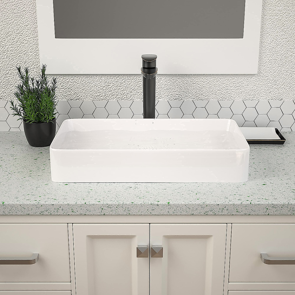 Vessel Sink Rectangular, Dcolora 24"x14" White Vessel Sink Ceramic Porcelain Rectangle Bathroom Vessel Sink Above Counter Vanity Sink Basin