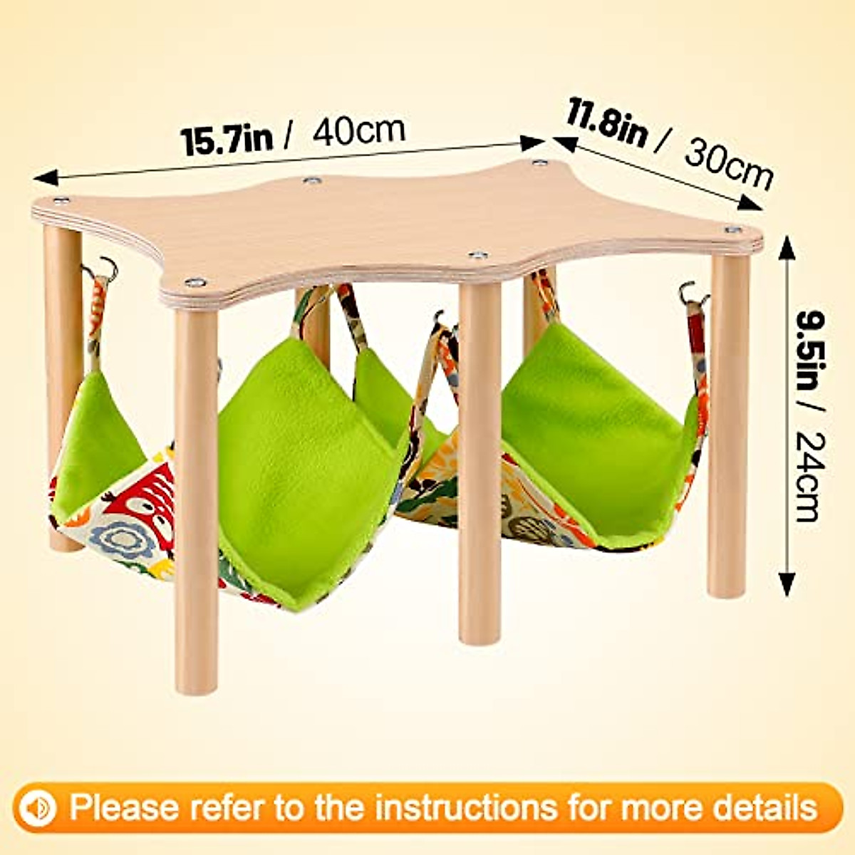 MEWTOGO Guinea Pigs Hammock with Natural Wooden Stand, Safe and Durable Hanging Hammock Bed for Piggies Chinchilla Guinea Pigs Rat Hamster Bunny Ferrets Hiding Sleeping