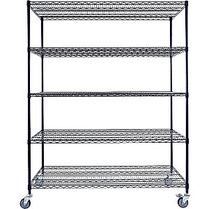 Utility Basics 60" x 24" x 72" Black 5-Tier Wire Shelving NSF 4000 LBS Max Capacity Heavy Duty Steel Storage Rack for Warehouses, Garages, Hospitals, Kitchens, and Commercial Spaces w/Premium Wheels