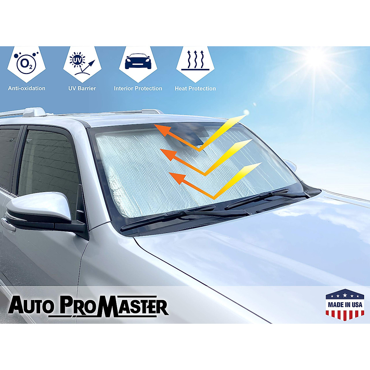 Custom fit Front Windshield Sunshade for 2017 2018 2019 2020 2021 2022 Ford Super Duty F-250 F-350 F-450 F250 F350 F450 Truck Pickup (Made in USA)