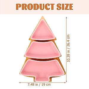 Angoily Christmas Tree Shaped Platter Ceramic Christmas Serving Tray for Entertaining, Food Serving Platter with Base for Appetizer, Snacks, Fruit, Candy Dessert for Xmas Party (Pink,26.4cm)