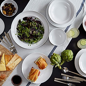 EuroCeramica Essential Bowls Set, 4 Piece 8.9'' Entrée Bowls and 1 Piece 12.99'' Serving Bowl, Classic White