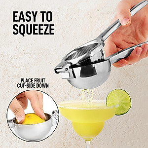 Zulay Lemon Squeezer Stainless Steel with Premium Heavy Duty Solid Metal Squeezer Bowl and Food Grade Silicone Handles - Large Manual Citrus Press Juicer and Lime Squeezer Stainless Steel