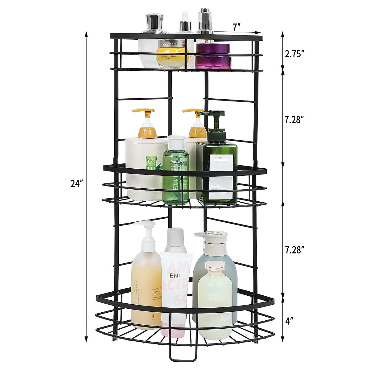 FAGIGY Corner Shower Caddy,3 Tier Shower Organizer Stand,Metal Corner Shelf Baskets for Bathroom,Living Room,Kitchen,Rustproof - Black