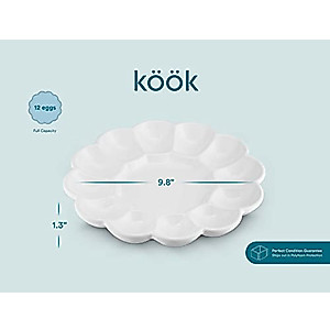 Kook Deviled Egg Platter Tray, Holds 12 Eggs, Sleek Ceramic Dish, Display Holder, Dishwasher Safe, Microwave Safe, Freezer Safe, 10 Inch Diameter, White