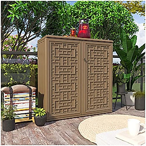 ADDOK 60-Gallon Storage Cabinet Light Weight Resin Indoor/Outdoor Storage Unit for Patio, Garden, Veranda with 1 Laminate Shelves (Coffee)