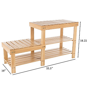 Lavish Home Bamboo Shoe Rack Bench with 2 Tiers of Shelves and 2 Seat Heights-Seat Storage and Organization-For Bedroom, Entryway, Hallway, Closets