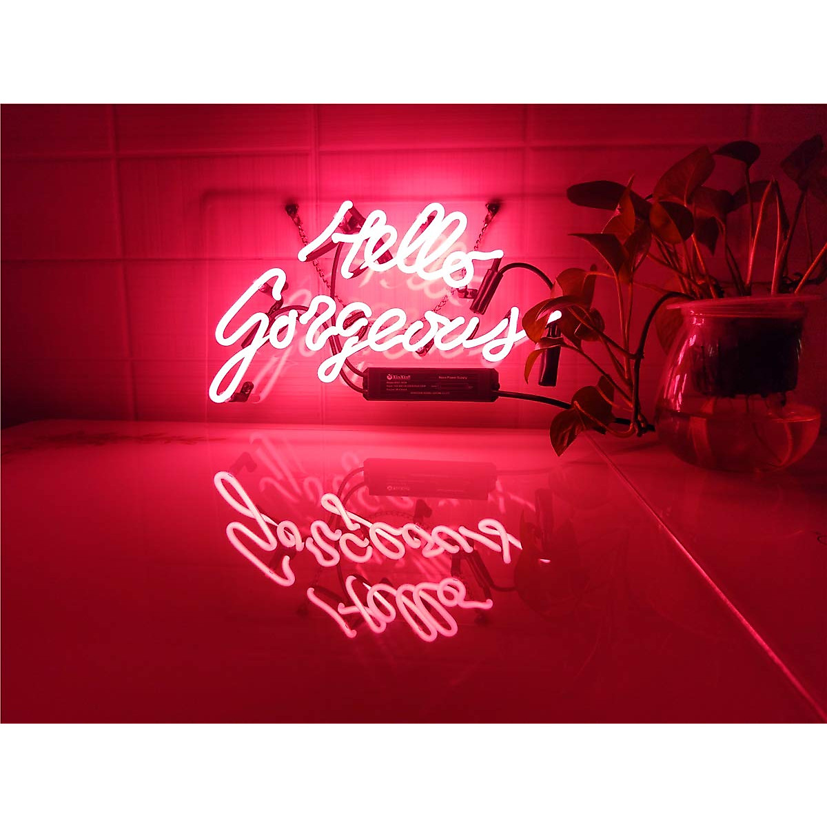Hello Gorgeous Neon Lights Signs Neon Sign Art Decorative Wall Light Dector for Kids Room, Beer Bar, Wedding, Party,Holiday Real Glass Pure Hand Curved 14x8.5 Inches