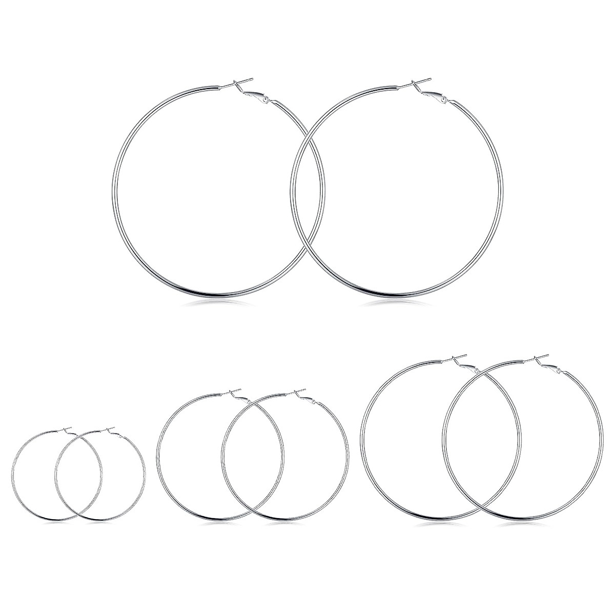 4 Pairs Sterling Silver Hoop Earrings - 14k White Gold Plated Hoop Earrings Big Hoop Earrings Set Silver Hoop Earrings for Women Valentine's Day Gifts (30/40/50/60MM)