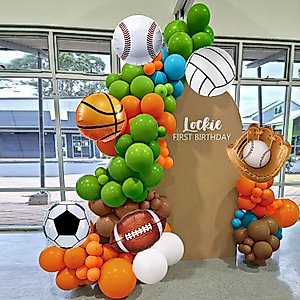 153 Pack Sport Theme Birthday Party Decorations Set Sport Balloons Garland Arch Kit Football Vollyball Soccer Baseball Basketball Party Balloons for Sport Favor Theme Birthday Party Decorations