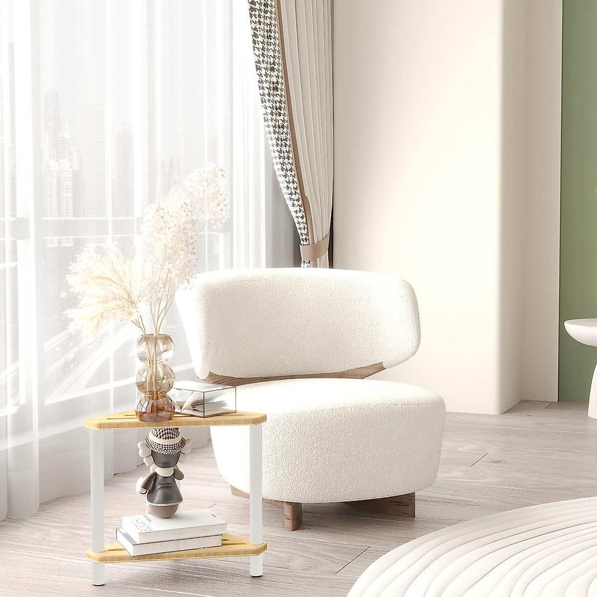 Bamboo Corner Shower Stool with White Metal Legs, Waterproof Shower Stool for Inside Shower Shaving Leg,Shower Foot Rest with Storage Shelf, Small Spaces,Bath Seat,Shower Bench