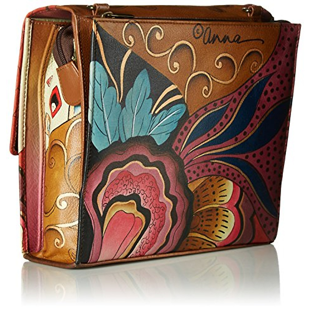 Anna by Anuschka womens Anna Anuschka Painted Leather Women's Flap Crossbody Organizer cross body handbags, Teal Blue-tribal Potpourri, One Size US