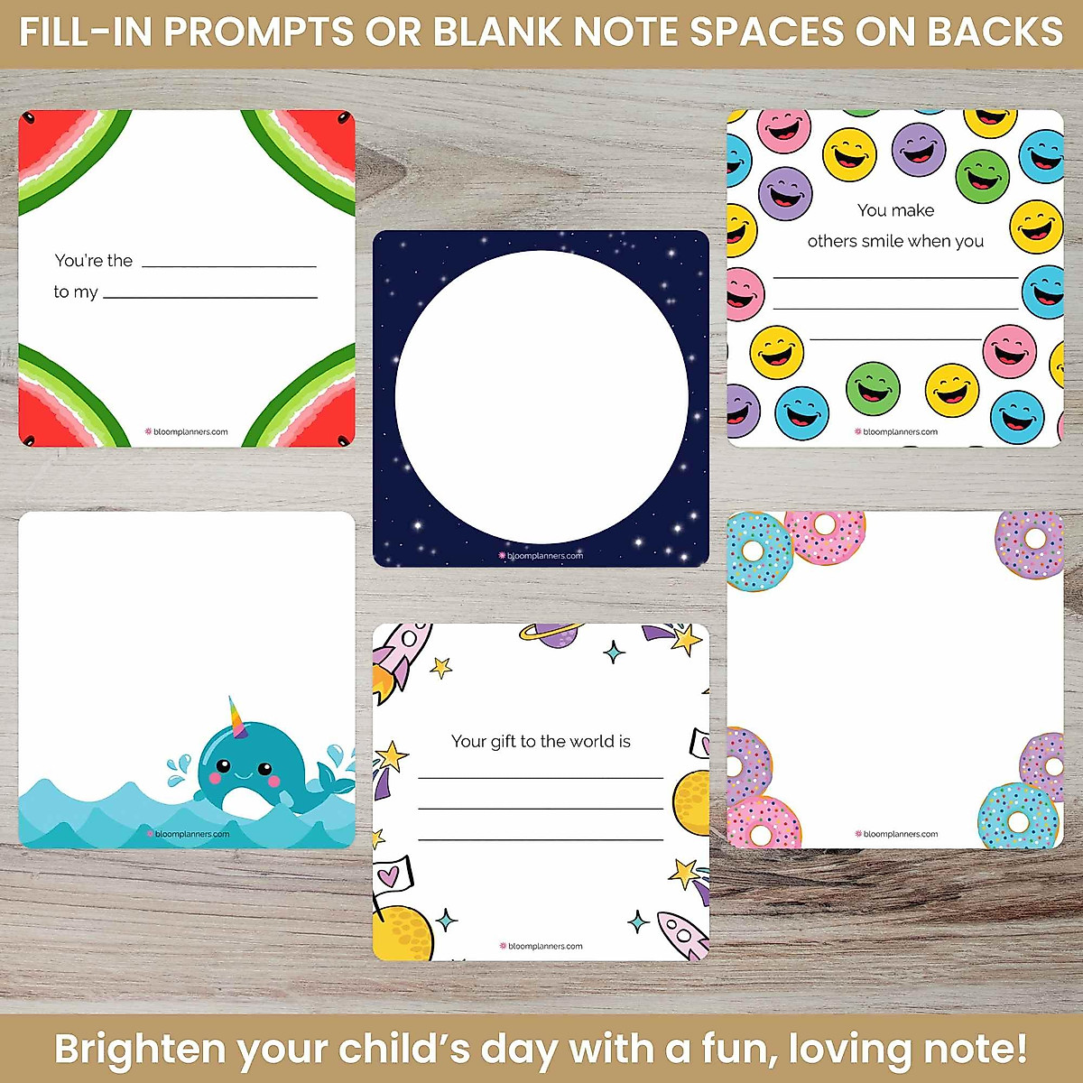 bloom daily planners Student Empowerment Card Deck - Cute Sentimental Quote Cards for Teachers to Give Kids - Set of Thirty 3" x 3" Cards - Assorted Designs