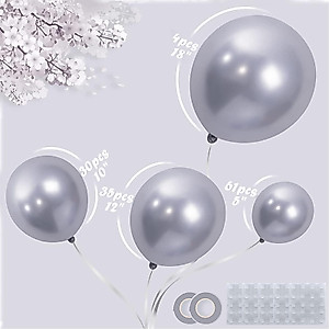 CUTEUP Metallic Silver Balloons Garland Arch Kit - 130 pcs 5/10/12/18 Inch Different Sizes Premium Party Latex Balloons Perfect for Birthday Party Baby Shower Wedding Anniversary Decorations, CP-17