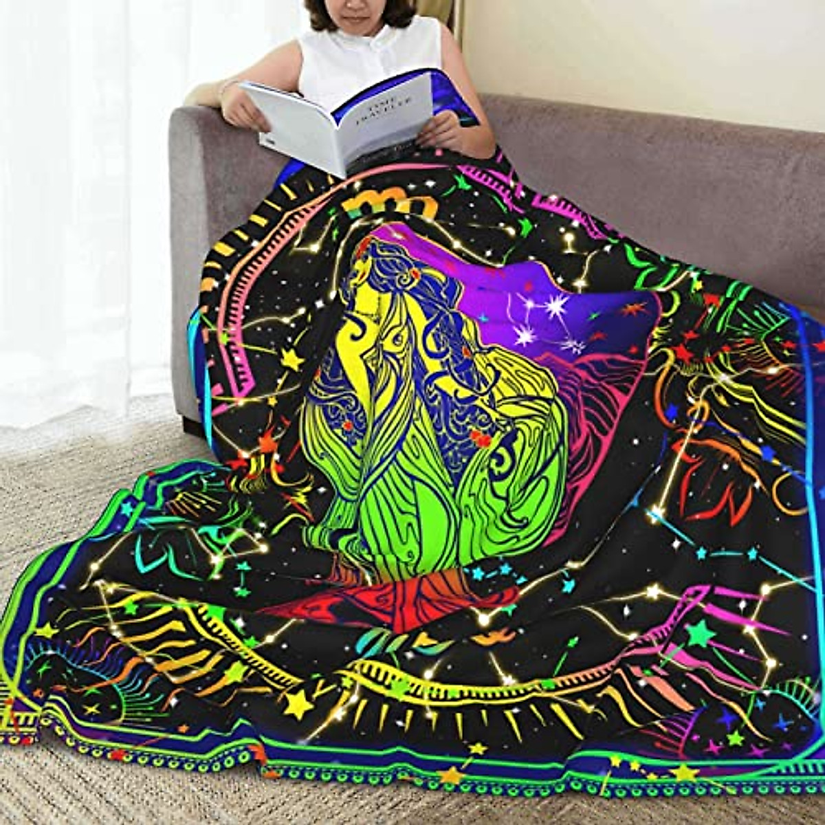 Kaydems Virgo Blanket Flannel Constellations Throw Blankets Zodiac Sign for Couch Bed Sofa Traveling Camping 60"X50"