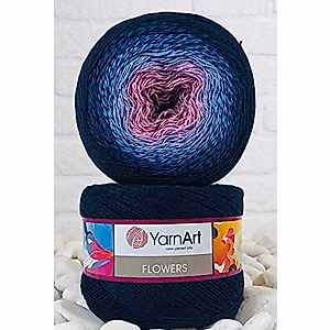 YarnArt Flowers Yarn 55% Cotton 45% Acrylic 250gr 1094yds Multicolor Cotton Yarn Rainbow Crochet Yarn Spring Summer 2 Sport Yarn (273)