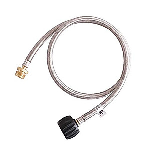 KIBOW Type 1(QCC 1) 4FT Stainless Steel Braided Propane Hose & Adapter/Connects 1LB Propane Tank Connector Appliances to a Refillable Bulk Propane Cylinder