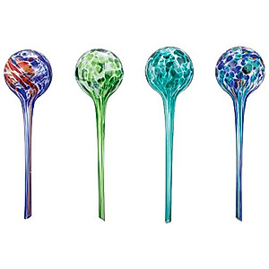 Wyndham House 4 Piece Plant Watering Globe Set, Colorful Hand-Blown Glass, Automatic Watering System