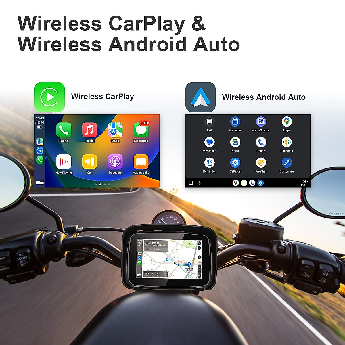 LBW Professional Wireless Apple Carplay/Wireless Android Auto Touchscreen for Motorcycle, 5 Inch Portable Motorcycle GPS Navigation System Via Car Play/Android Auto, IPX7 Waterproof, 5G Dual Bluetooth