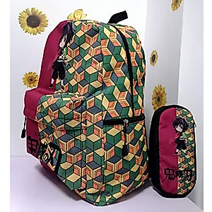 XIXISA 18 INCH Anime Tomioka Giyuu Backpack with Pencil Case, Demon Slayer Backpacks Bookbag Schoolbag Daypack for Teens Large Capacity Travel Bag (18 INCH, Tomioka Giyuu)