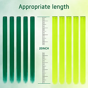 10Pieces 20Inch Colored Hair Extensions Clip In For Women Girls Hiar Accessories Wig Pieces Synthetic Hair Pieces (Green, Bright yellow)