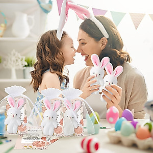 Fuutreo 24 Sets Bunny Stuffed Animal Gift Include 24 Pcs Mini Plush Stuffed Bunny Doll Bunny Hug Card with Organza Bags for Teacher Students Christmas Party Favors(Sweet Bunny)