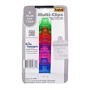 Brite Concepts, Multi-Clips, Plastic, Assorted Bright colors, 5-Count
