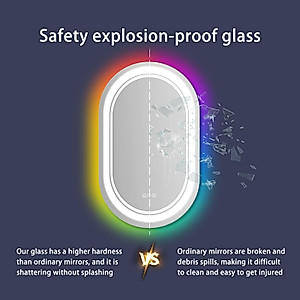 Onyltd 32 * 20 Inch Oval LED Bathroom Mirror Front Light Mirror and RGB Backlit Light Vanity Mirror Wall Mounted Light Up Mirror Shatterproof Dimmable Anti-Fog Smart Illuminated Makeup Wall Mirror