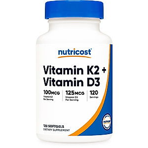 Nutricost Vitamin K2 (MK7) (100mcg) + Vitamin D3 (5000 IU) 120 Softgels - Gluten Free and Non-GMO