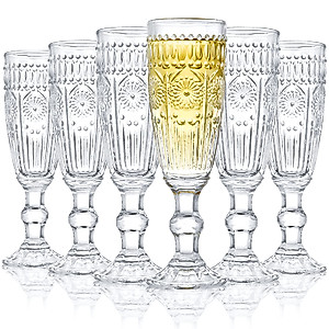Kingrol 6 Pack 5 Ounces Glass Champagne Flutes, Vintage Sparkling Wine Glasses for Champagne, Cava, Prosecco