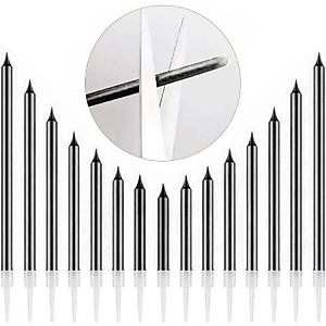 Cwise - 30 Count - Long Thin Cake Candles - Metallic Black Candles - Birthday Candles for Cakes - Birthday, Celebration, Wedding - Cake Decorations