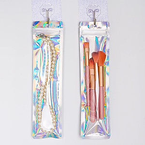 100 Pcs Pen Packaging Bags for Small Business, Resealable Foil Pouch Bag For Pens, Holographic Ziplock Smell Proof Storage Bags for Packaging Lipgloss,Jewelry,Cosmetic,Candy, 2.4x9 inch